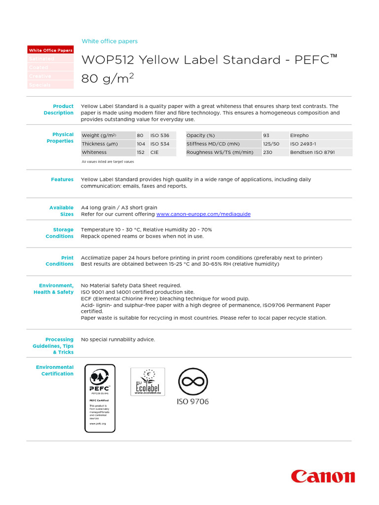 Canon Yellow Label Paper | PDF | Paper | Printing Materials