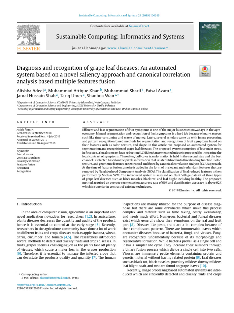 2019 - Diagnosis and Recognition of Grape Leaf Diseases | PDF | Image Segmentation