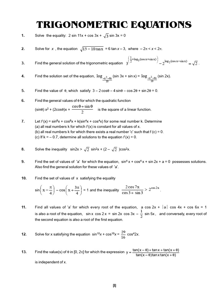 Que of Trigonometric Equations | PDF | Equations | Complex Analysis