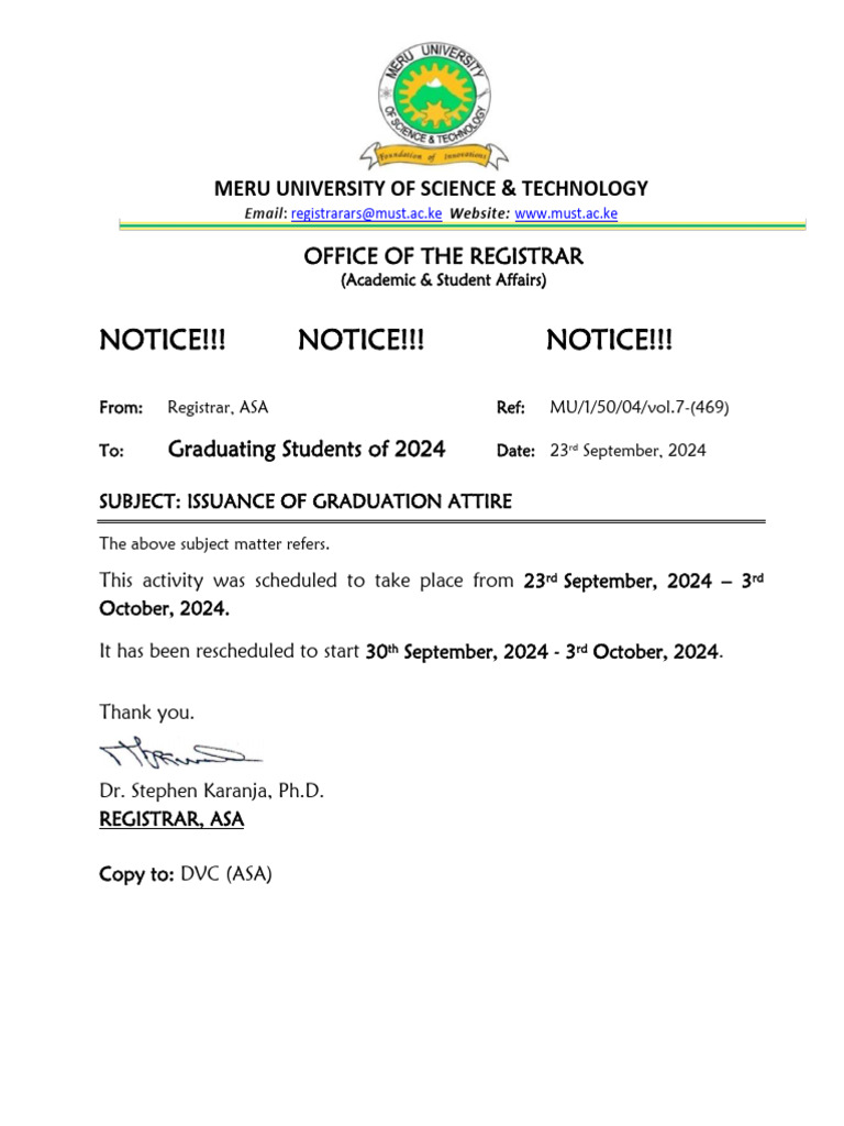 Graduation Attire Issuance Notice 2024 | PDF