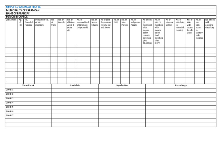 SIMPLIFIED BARANGAY PROFILE Blank | PDF