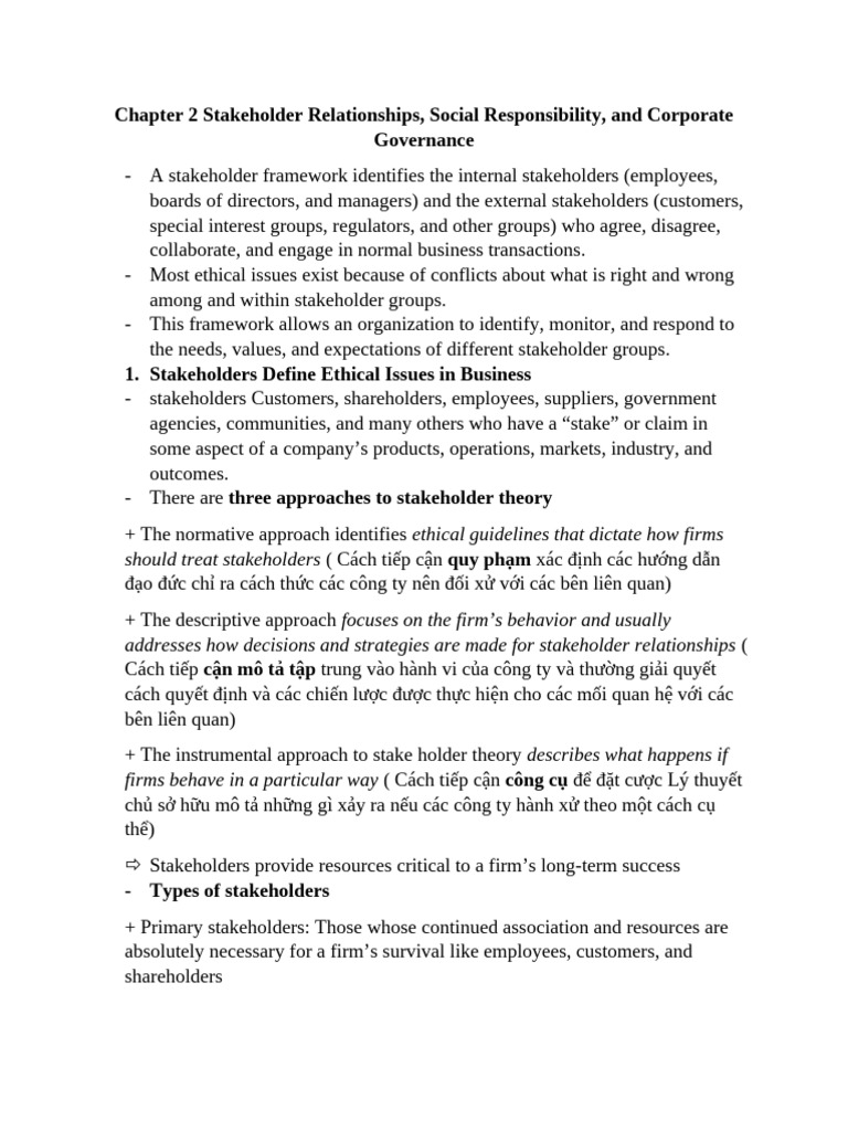 Chapter 2 Stakeholder Relationships Lys Thuyet | PDF | Corporate Social ...
