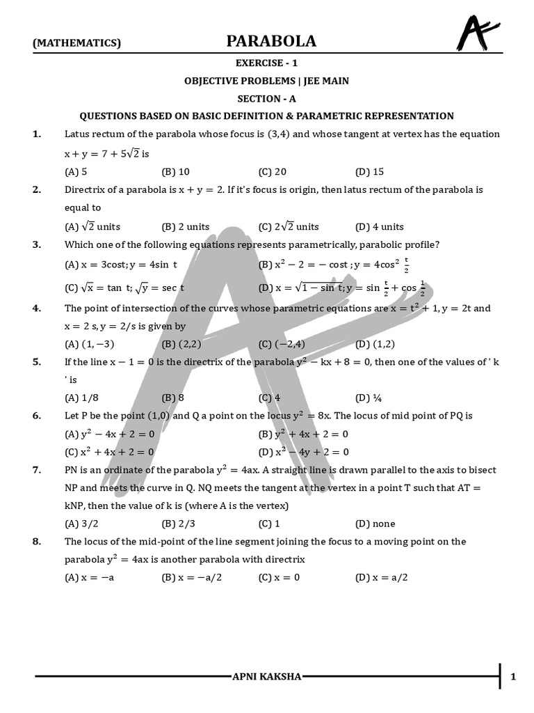 Sheet - 01 _ Parabola | PDF | Perpendicular | Euclidean Geometry