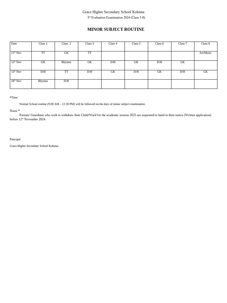 Eva MINOR SUBJECT ROUTINE 2024 | PDF