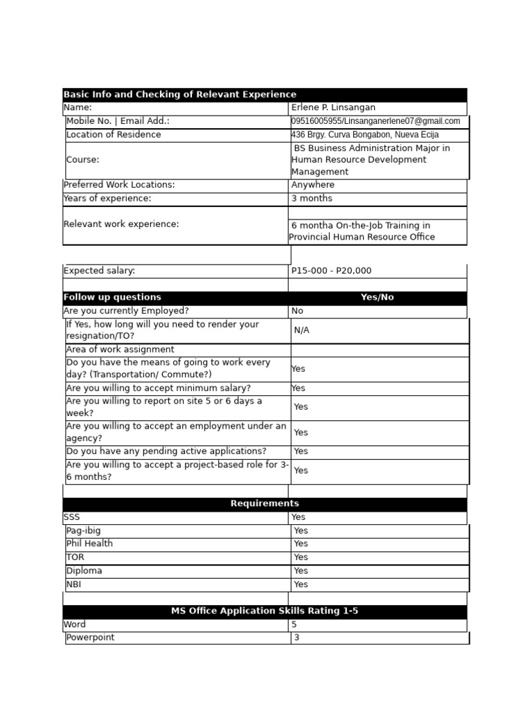 Initial Questionnaire | PDF