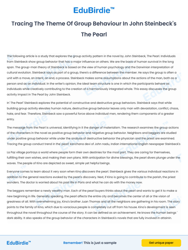 Tracing The Theme of Group Behaviour in John Steinbecks The Pearl | PDF