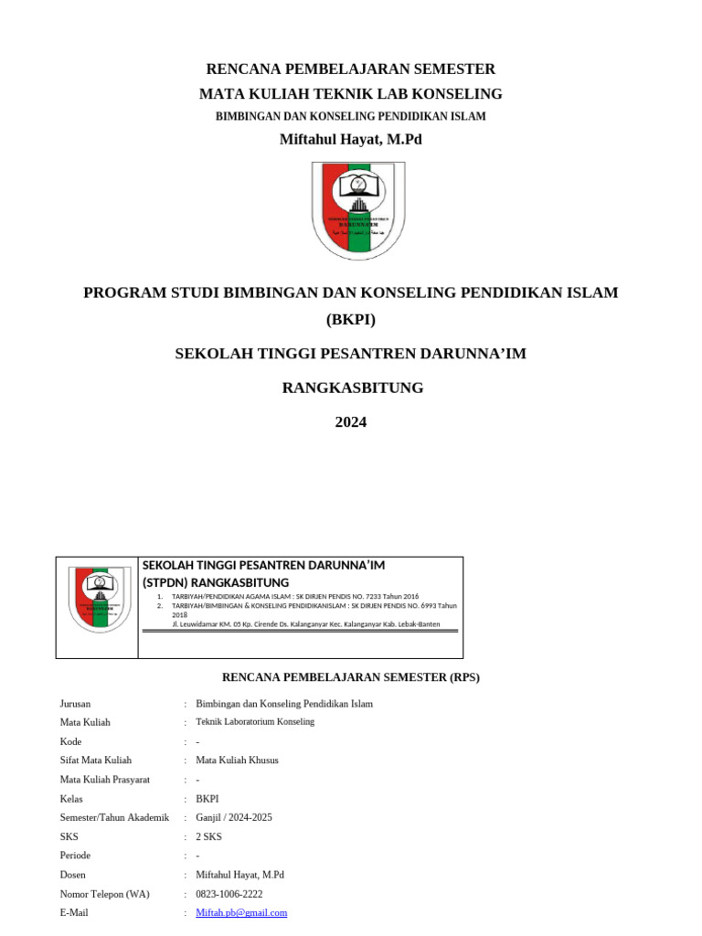 Rencana Pembelajaran Semester Lab Konseling | PDF