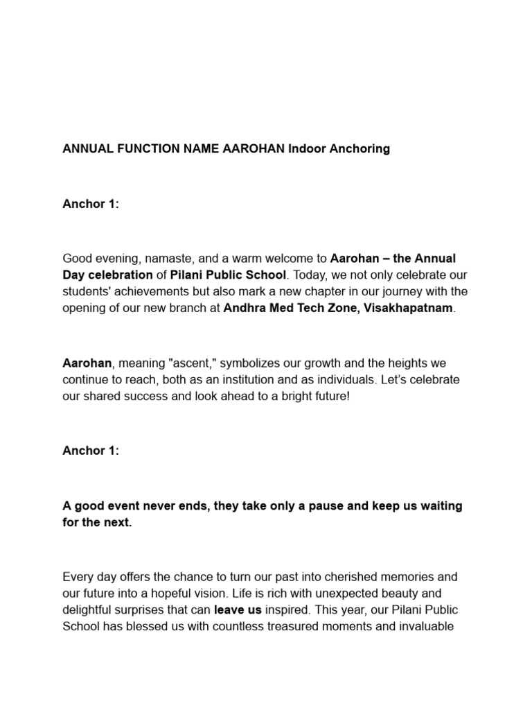 ANNUAL FUNCTION AAROHAN Indoor Anchoring | PDF