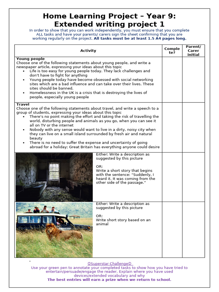 Home Learning Project 1 Year 9 | PDF