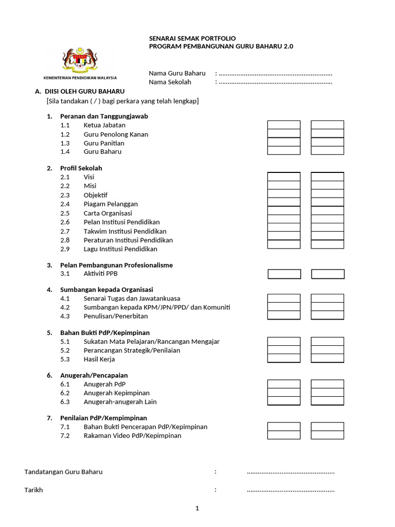 Senarai Semak Portfolio PPGB 2.0 | PDF