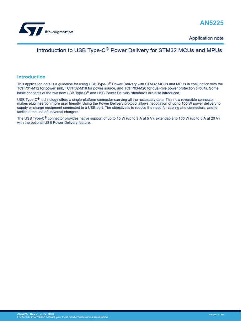 An5225 Introduction To Usb Typec Power Delivery For Stm32 Mcus And Mpus Stmicroelectronics Pdf