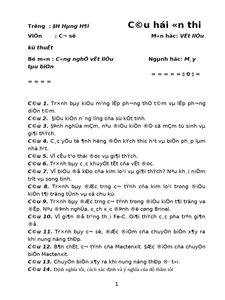 Cau Hoi On Thi Vat Lieu Ky thuatMKT | PDF