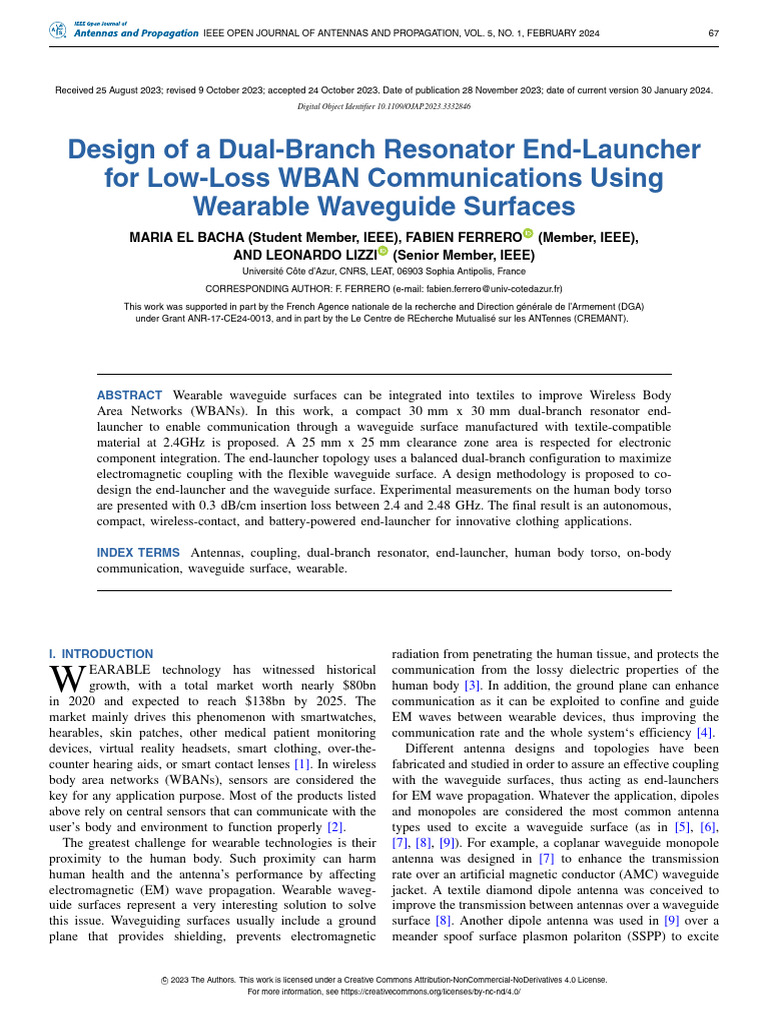 Design of A Dual-Branch Resonator End-Launcher For Low-Loss WBAN Communications Using Wearable ...
