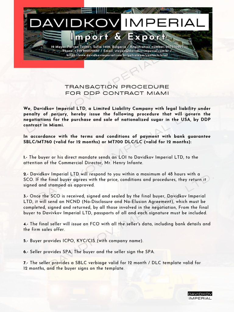 Transaction Procedure For DDP Contract Miami | PDF | Letter Of Credit | Business Law