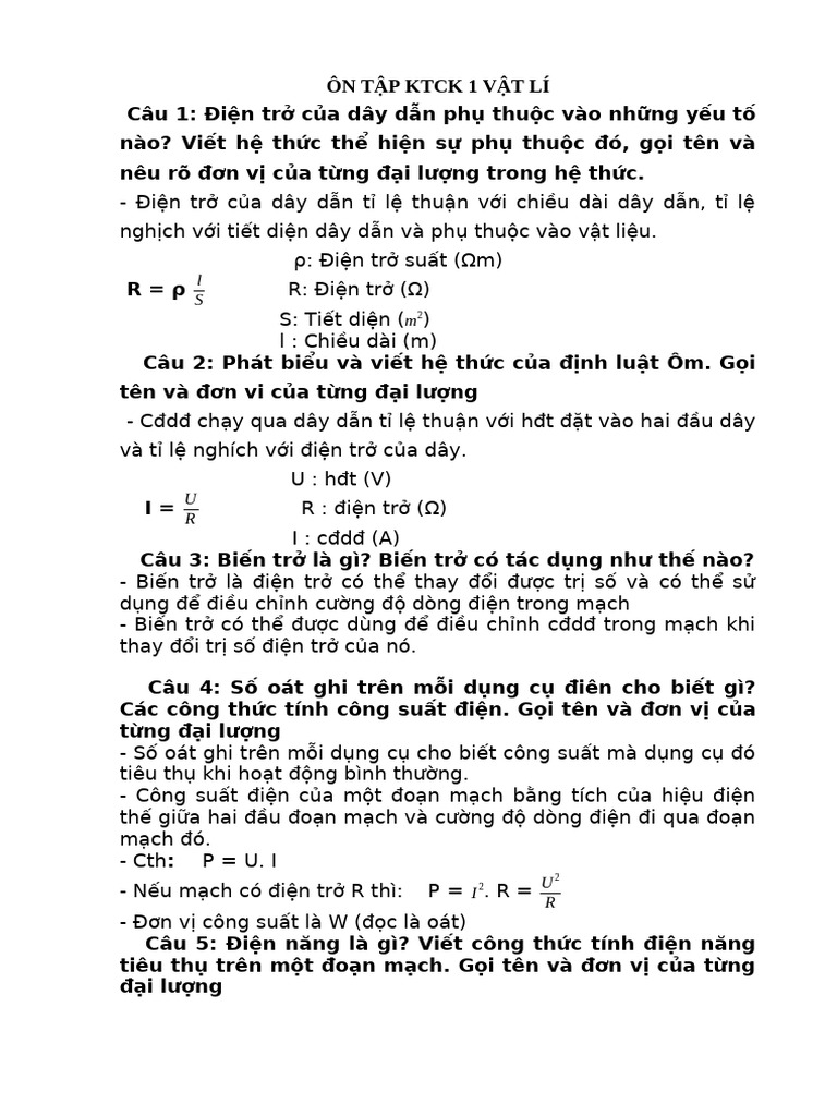 Ôn Tập Lý KTCK 1 | PDF