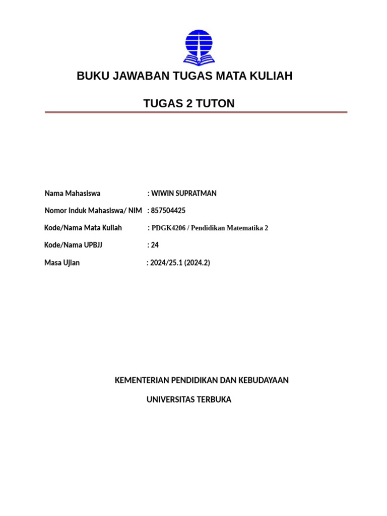 Jawaban Tugas Tuton TT 2 Wiwin Supratman 857504425 Pendidikan Matematika II | PDF
