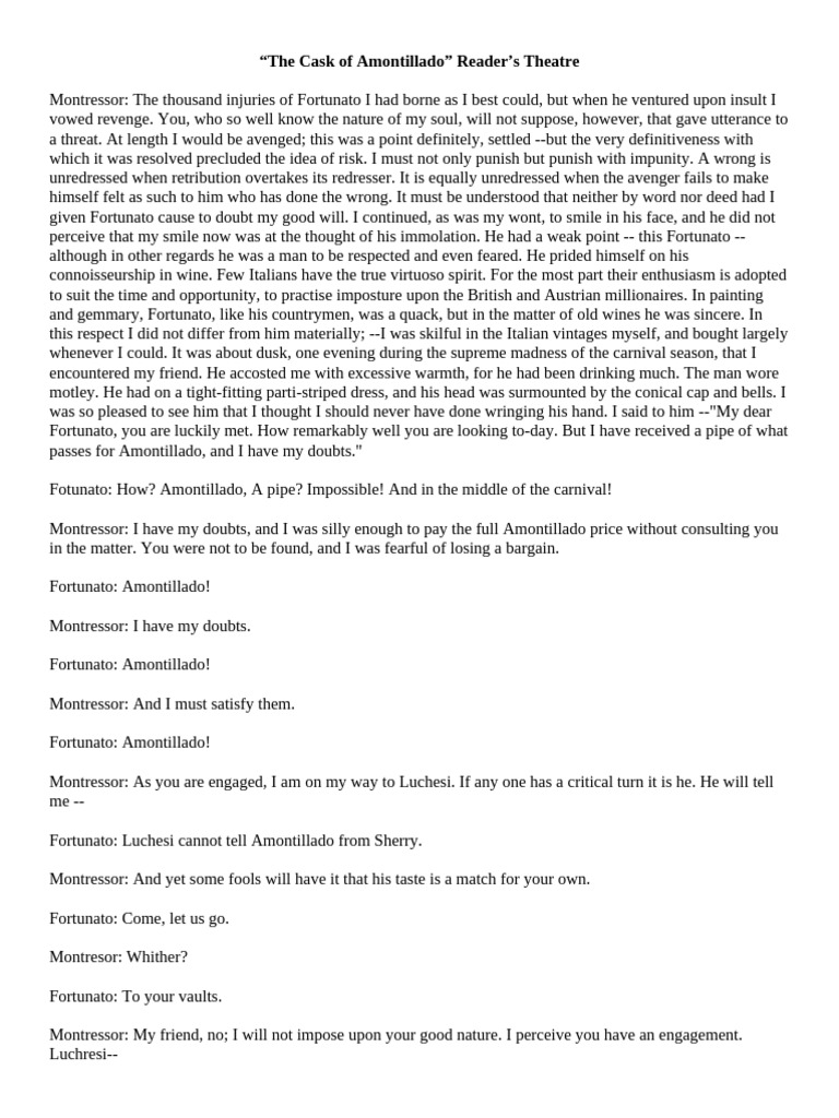 The Cask of Amontillado Readers Theatre | PDF