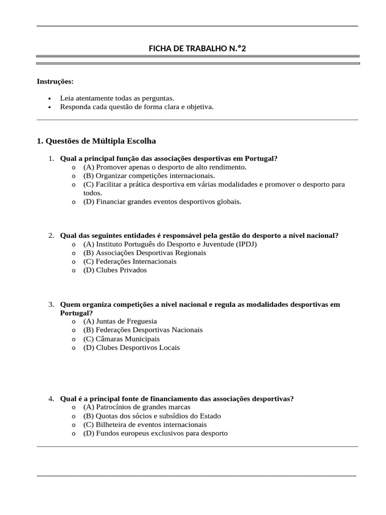 Ficha de trabalho 2 | PDF | Portugal