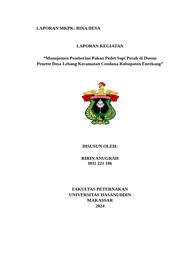 LAPORAN Magang Manajemen Pemeliharaan Pedet Sapi Perah | PDF