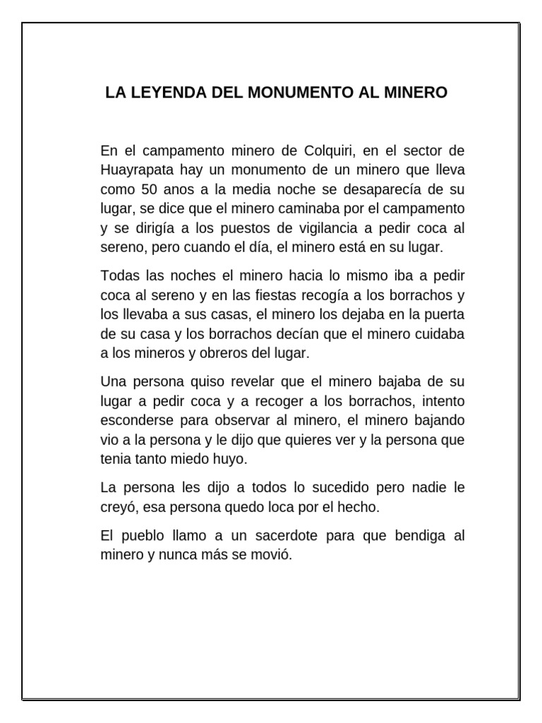 Leyenda del Minero en Colquiri | PDF