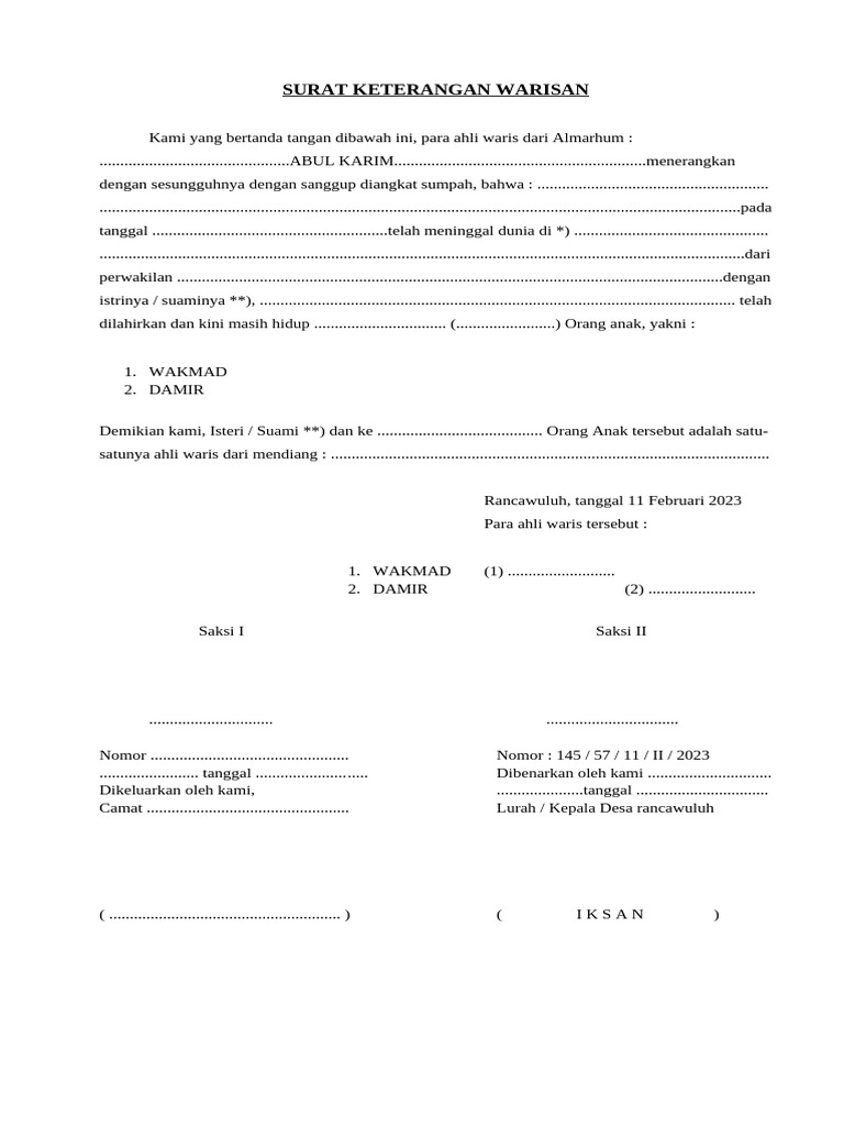 Surat Keterangan Warisan | PDF