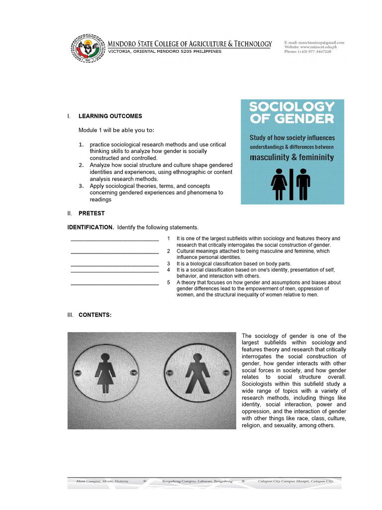 Lesson 1 - Introduction To The Sociology of Gender | PDF | Gender ...