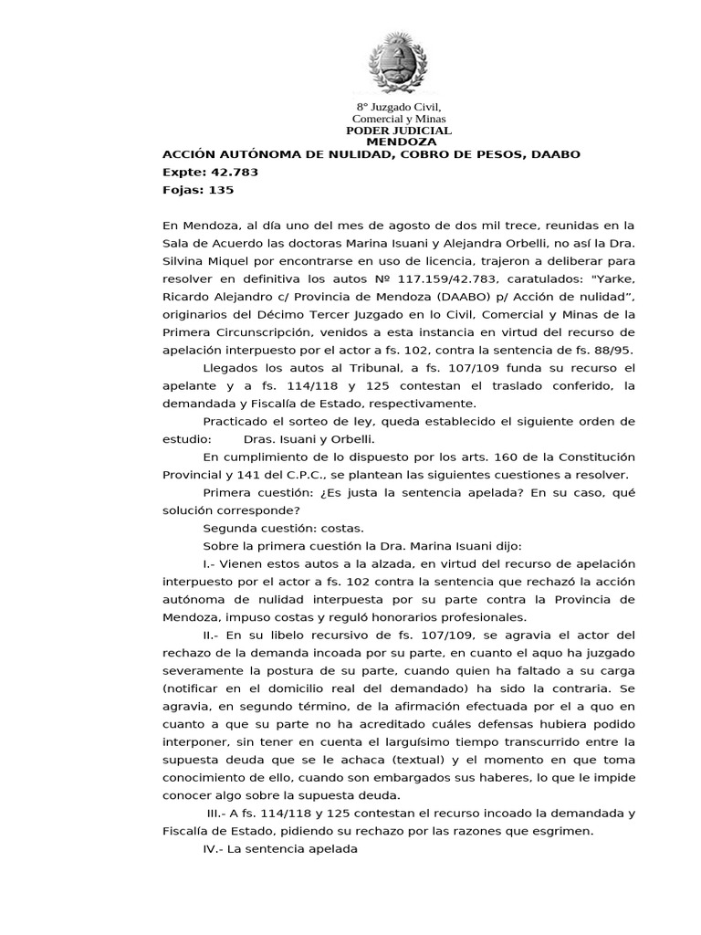 Acción Autónoma de Nulidad, Cobro de Pesos, Daabo | PDF | Res Judicata ...
