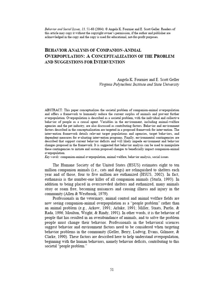 2004 Behavior Analysis of Companion-Animal Overpopulation - A Conceptualization of The Problem ...