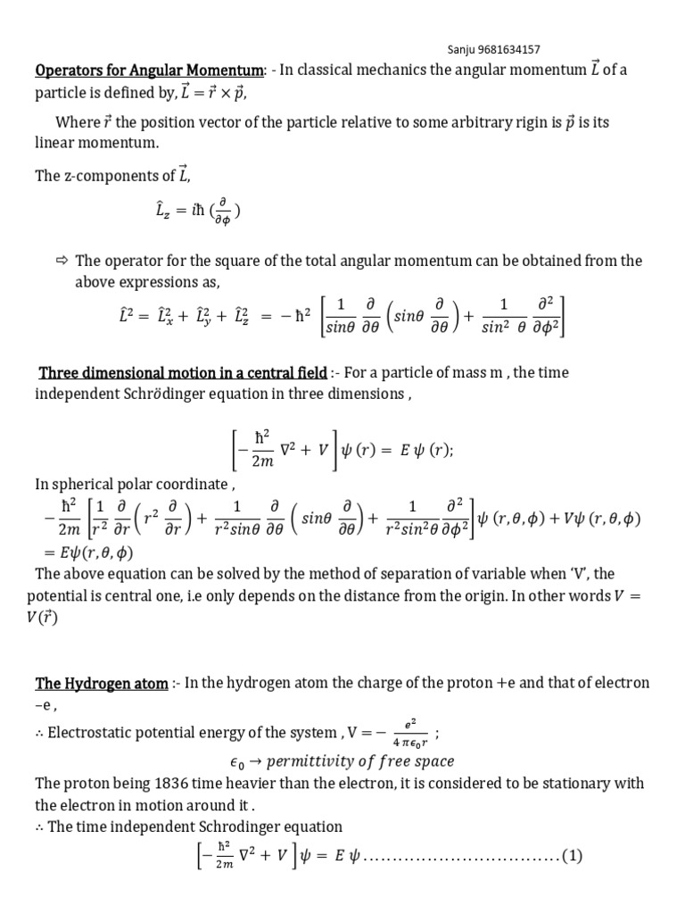 Operators For Angular Momentum | PDF | Atomic Orbital | Theoretical Physics