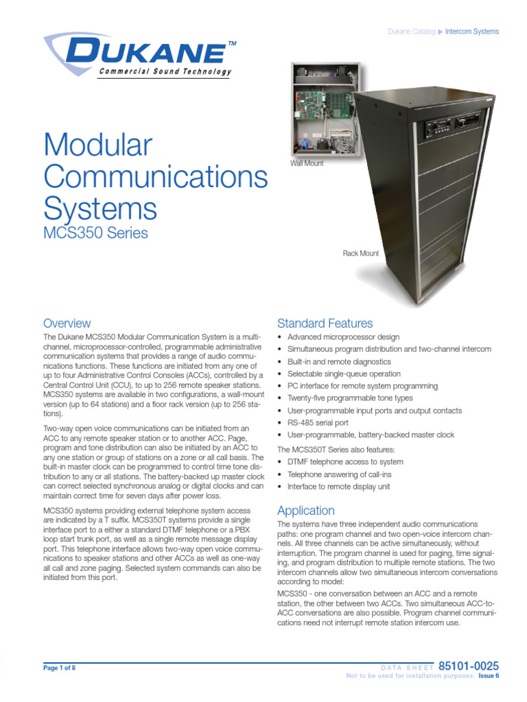 Dukane MCS350 Intercom Systems | PDF | Telephone Exchange | Telephone
