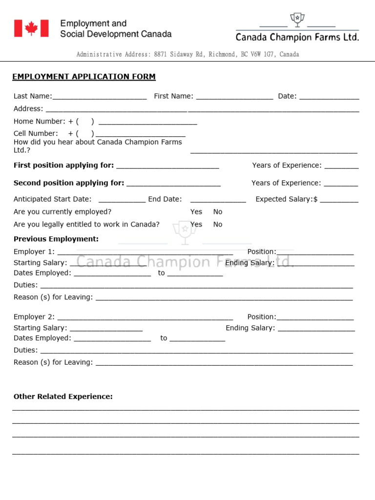 Application Form - Canada Champion Farms Ltd. | PDF | Justice | Crime ...