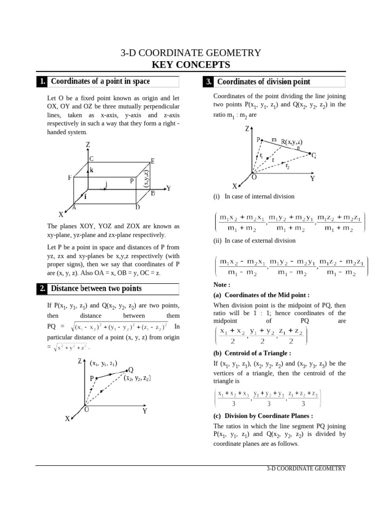 3D Coordinate Geometry Concepts | PDF | Cartesian Coordinate System ...