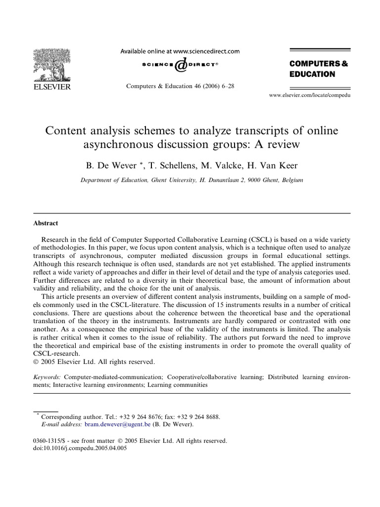 Content Analysis Schemes To Analyze Transcripts of Online Asynchronous ...
