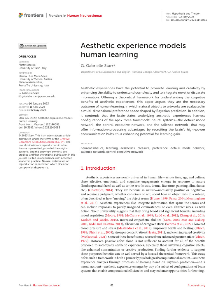 Aesthetic Experience Models Human Learning | PDF | Perception | Aesthetics