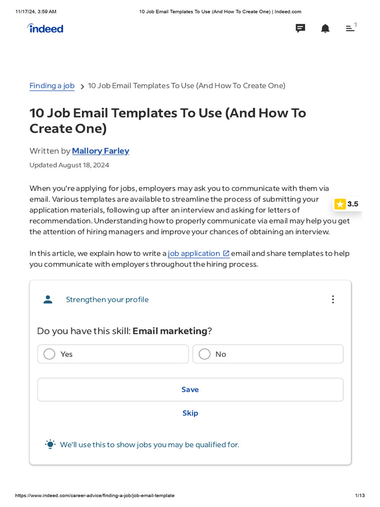 10 Job Email Templates To Use (And How To Create One) | PDF | Résumé ...
