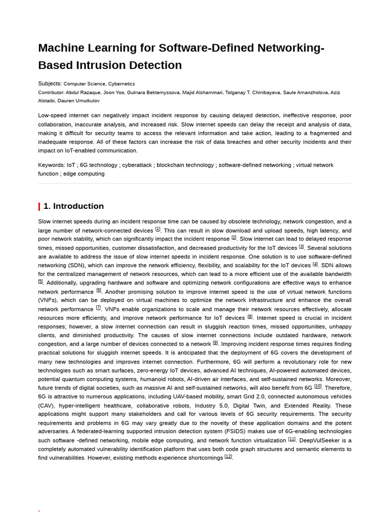 Machine Learning For Software Defined Networking Based Intrusion Detection 2 Pdf Computer