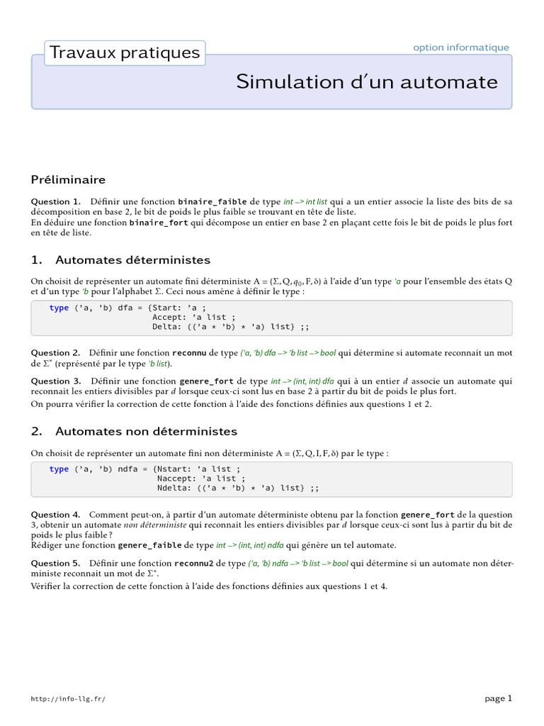 Simulation d'automates en informatique | PDF
