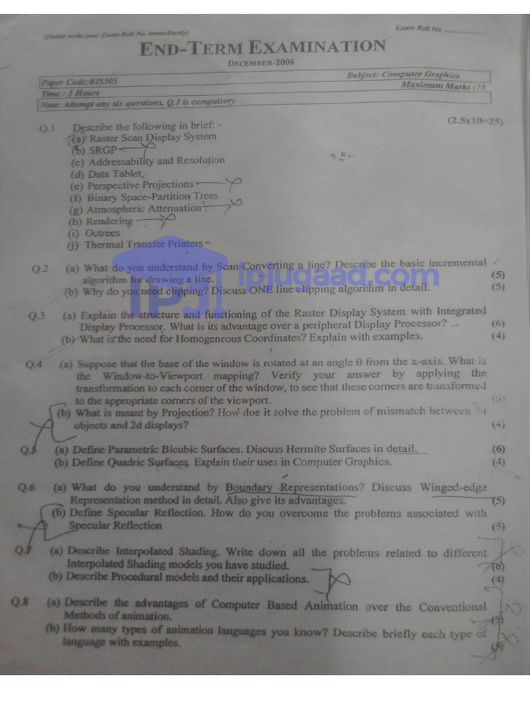 Ipjugaad - Computer Graphics Previous Year Papers | PDF