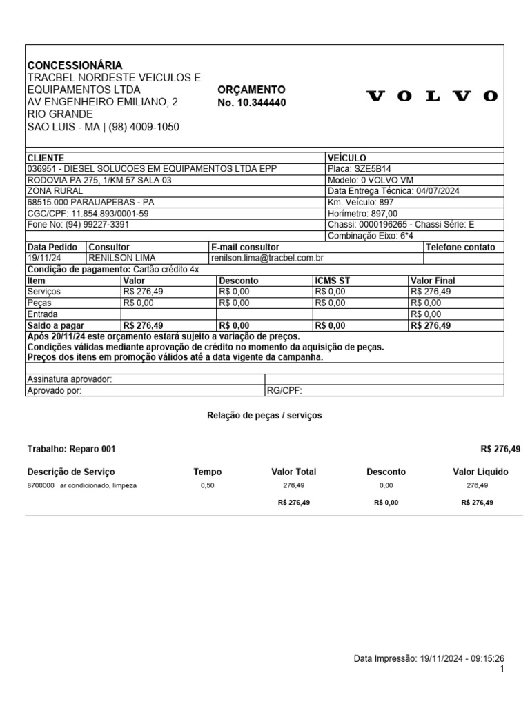 DIESEL SOLUÇOES Orçamento - 10.344440 | PDF