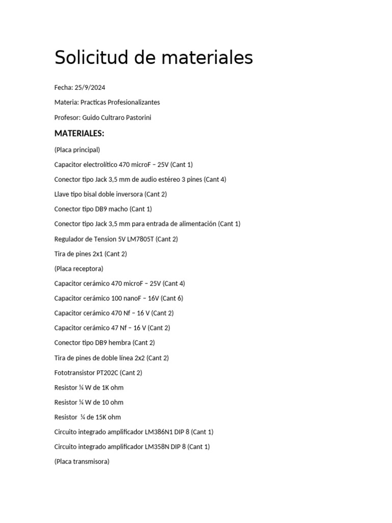 Solicitud de Materiales | PDF