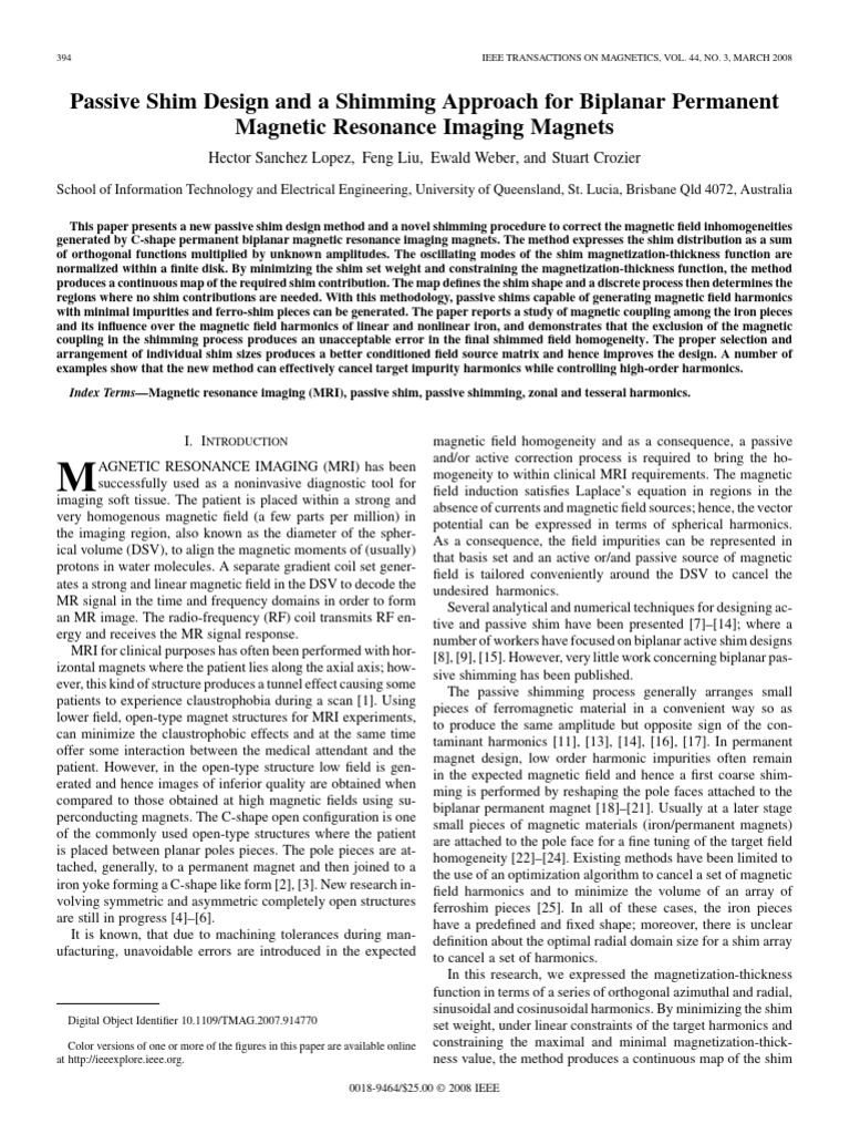 Passive Shim Design Biplanar Crozier | PDF | Magnetic Resonance Imaging ...