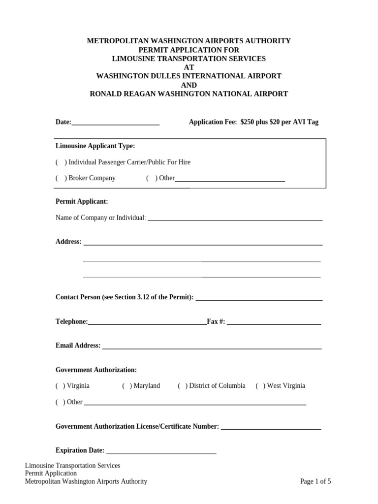 Updated Mwaa Limo Permit Application 101218 3 | PDF