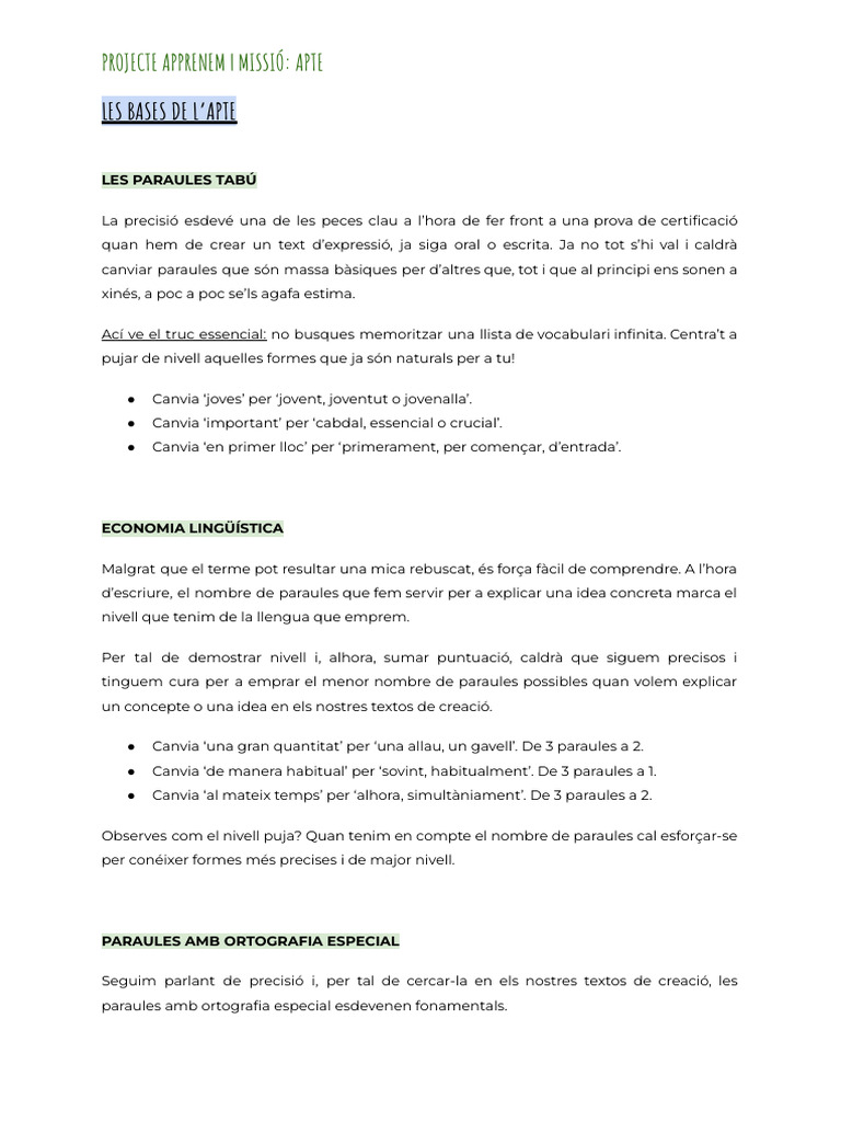 Les Bases de L'apte - Un Breu Tast Dels 5 Punts Clau | PDF