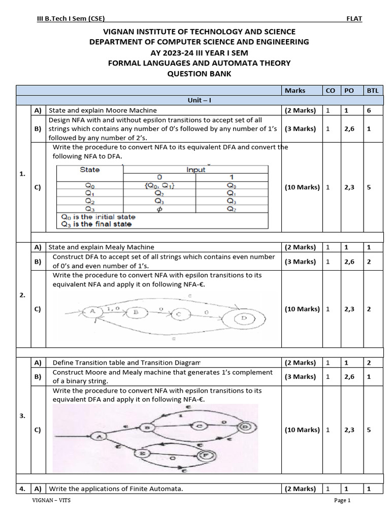 Ay 23-24 III-i Cse - Flat - Final Question Bank | PDF | Applied Mathematics | Syntax (Logic)