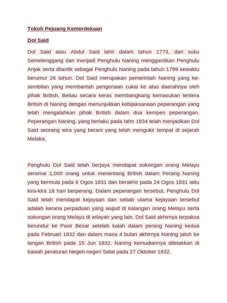 Dol Said: Pejuang Kemerdekaan Malaysia | PDF