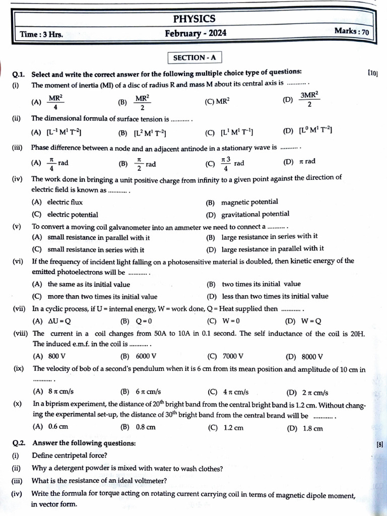 2024 Physics Question Paper | PDF