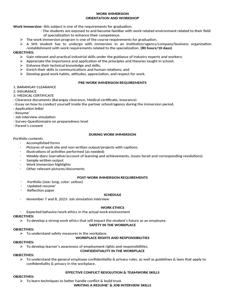 WORK IMMERSION Lessons | PDF | Job Interview | Employment