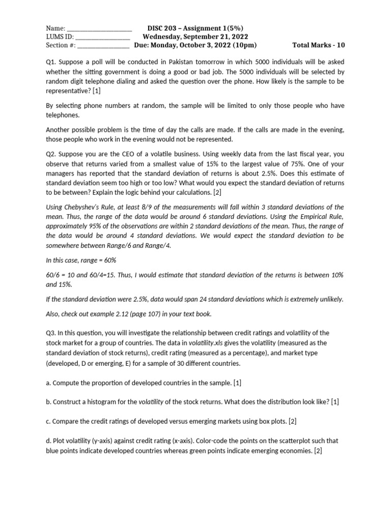 Assignment1 Answers | PDF | Standard Deviation | Statistical Theory