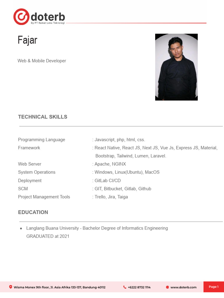 CV Fajar | PDF | Web Software | Software Engineering