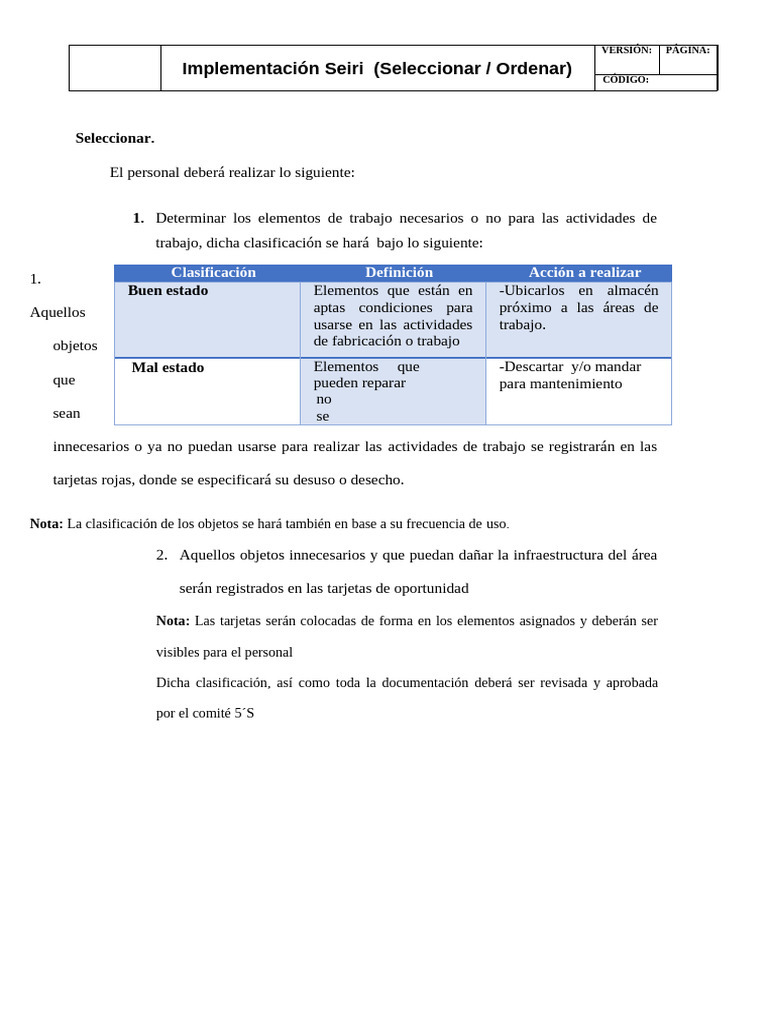 Implementación de Seiri en el Trabajo | PDF